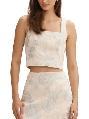 EVER NEW Embellished Floral Crop Top - Blue Co-ord