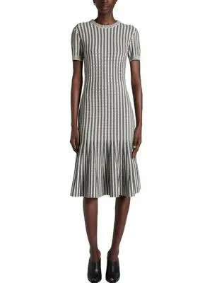 Alexander McQueen Jacquard Stripe Trumpet Sweater Dress - Ivory/navy