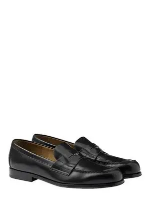 Prada Brushed Leather Loafers With Enameled Metal Triangle Logo - Black