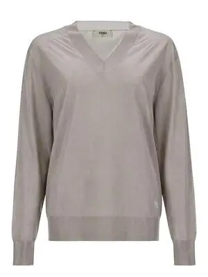 Fendi V-neck Viscose Sweater - Grey