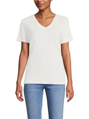 LANDS' END Lands' End Short Sleeve Linen Blend V-Neck Tee