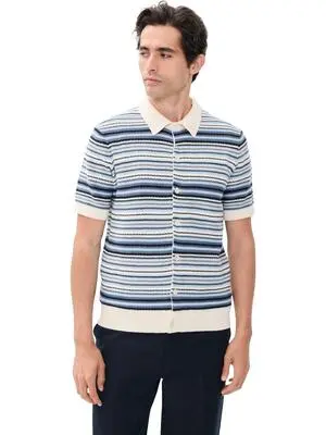 Nn07 Nolan Striped Button Sweater - Navy Multi