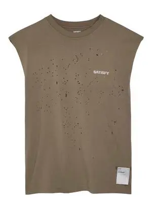 Satisfy Mothtech Muscle Distressed Cotton T-shirt - Grey