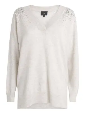WILLIAM SHARP Embellished V-neck Cashmere Sweater - Grey
