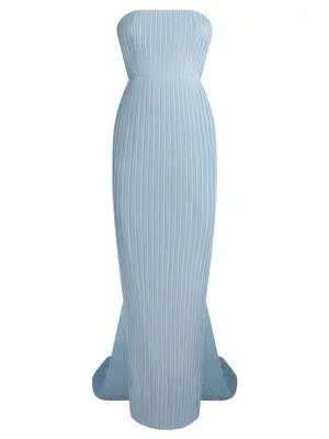 Solace London Pleated Strapless Gown - Blue