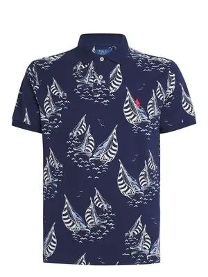 Polo Ralph Lauren Polo Ralph Lauren Cotton-Mesh Sailboat Print Polo Shirt Navy