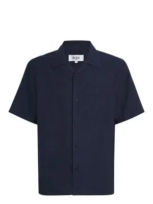 WAX LONDON Linen Short-sleeve Didcot Shirt - Navy