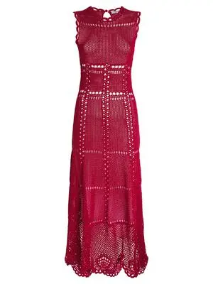 Erdem Cotton Crochet Maxi Dress - Red