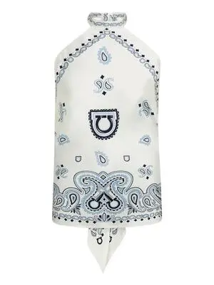FERRAGAMO Arabesque Print Halter Neck Foulard Top In Silk - Blue