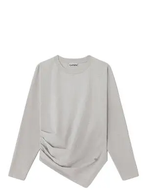 GANNI V-neck Button-front Blouse With Pinstripe Wool - Grey