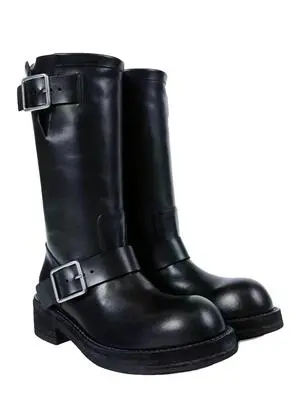 ANN DEMEULEMEESTER Sarith Engineer Buckle-detail Leather Biker Boots - Black