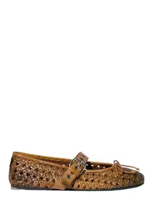 Miu Miu Woven Ballet Flats With Buckle Strap - Brown