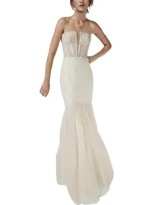 Vera Wang Strapless Embellished Maxi Dress - Neutrals