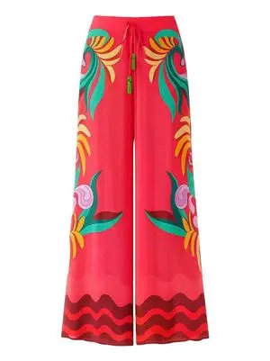 Farm Rio Graphic Print Palazzo Pants - Red