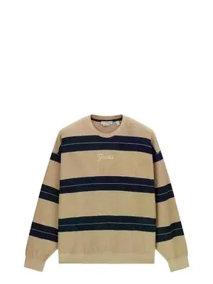 Guess Embroidered Logo Striped Sweatshirt - Brown
