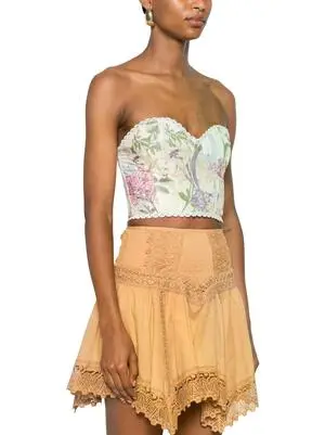 Charo Ruiz Ibiza Charo Ruiz Ibiza Bio Floral-Print Lace-Trim Cropped Strapless Top Neutrals