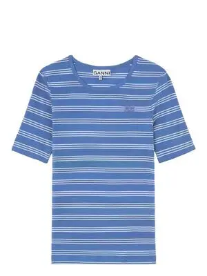 GANNI Striped Rib-knit T-shirt - Blue