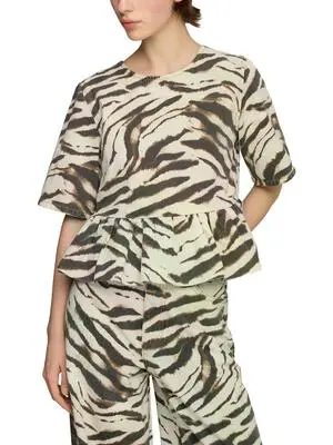 GANNI Zebra-print Peplum Hem Blouse - Neutrals
