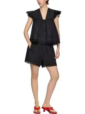 GANNI Lace-trimmed Shorts - Black