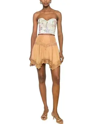 Charo Ruiz Ibiza Lace Trim Mini Skirt - Neutrals
