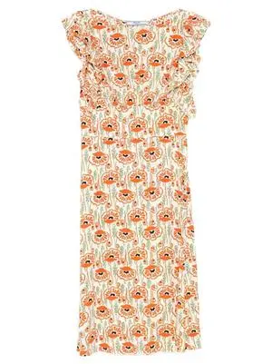 Prada Floral-print Ruffled Dress - Neutrals