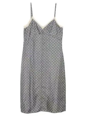Prada Geometric Print Lace Trim Slip Dress - Grey
