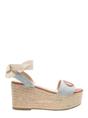 Liu Jo Logo-patch Raffia Wedge Sandals - Blue