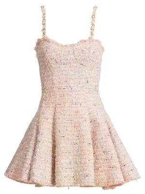 Balmain Flared Tweed Dress With Chain Straps - Pink