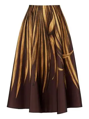 Oscar De La Renta Printed Faille Midi Skirt - Brown