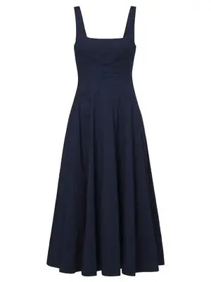 Staud Staud Wells Cotton Poplin Midi Dress Blue