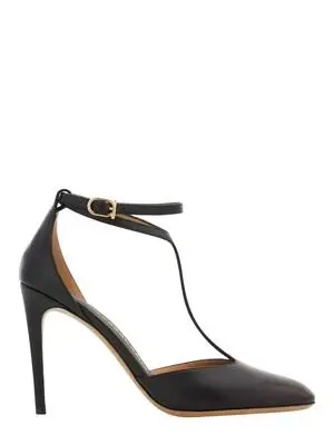 FERRAGAMO T-strap Stiletto Pumps - Black