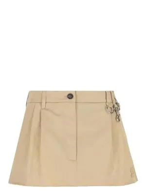 Miu Miu Pleated Mini Skirt With Embroidered Logo - Neutrals