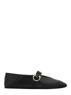 FERRAGAMO Gancini Strap Ballet Flats - Black