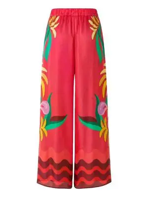 Farm Rio Graphic Print Palazzo Pants - Red