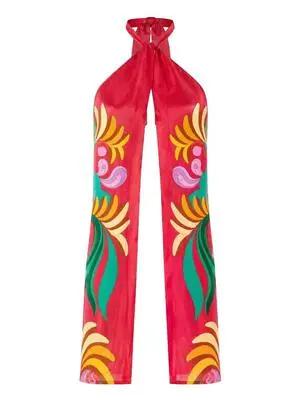 Farm Rio Graphic Print Halterneck Top - Red
