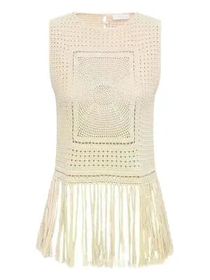 Zimmermann Indra Crochet Fringe Blouse - Neutrals