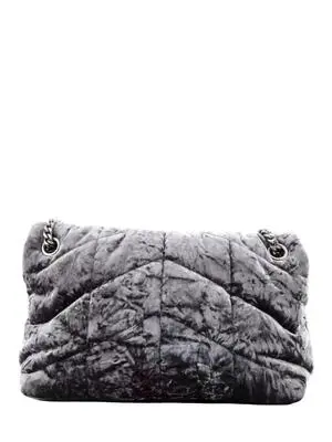 Saint Laurent Saint Laurent Loulou Puffer Quilted Velvet Small Shoulder Bag Grey