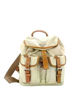 Prada Tessuto Double Front Pocket Backpack - Neutrals