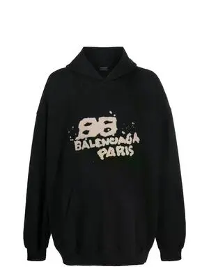 Balenciaga Graffiti Logo Cotton Hoodie - Black