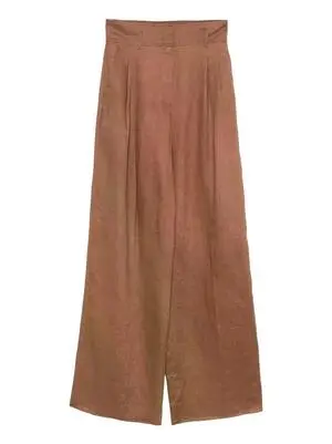 Max Mara Tmateria Pleated Linen Trousers - Brown