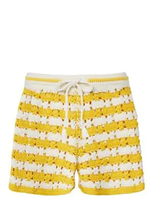 The Upside Goldie Malik Cotton Crochet Shorts - Yellow