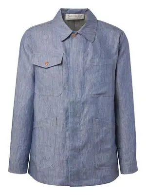 GOD'S TRUE CASHMERE Linen Denim Jacket With Carnelian - Blue