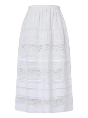 DÔEN Sidra Lace-trimmed Ramie Midi Skirt - White