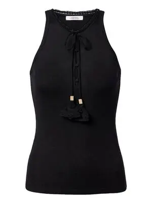 Dorothee Schumacher Ribbed-knit Tank Top With Drawstring Collar - Black