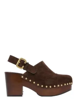 Chloé Jeannette Suede Wedge Clogs With Adjustable Ankle Strap - Chocolate Brown