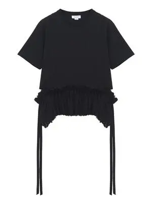 Alexander McQueen Lace Trim Peplum T-shirt - Black