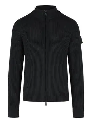 Premiata Merino Wool Zip-up Sweater With Ribbed Finish - Black