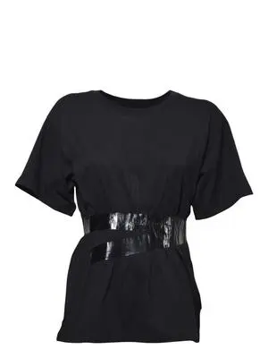 MAISON MARGIELA Black T-shirt With Patent Belt Detail - Nero