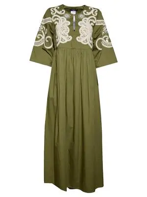 Max Mara Embroidered Maxi Dress - Khaki