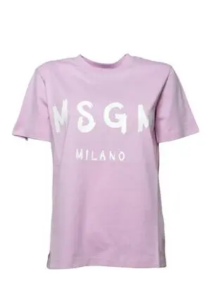 MSGM Cotton T-shirt With Logo Print - Rosa